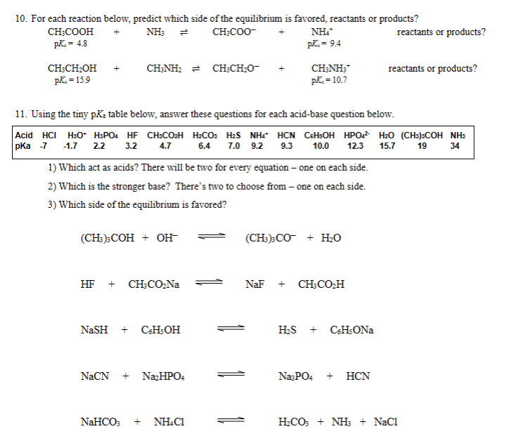 Solved 10. For each reaction below, predict which side of | Chegg.com