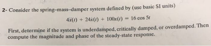 Solved 2- Consider the spring-mass-damper system defined by | Chegg.com