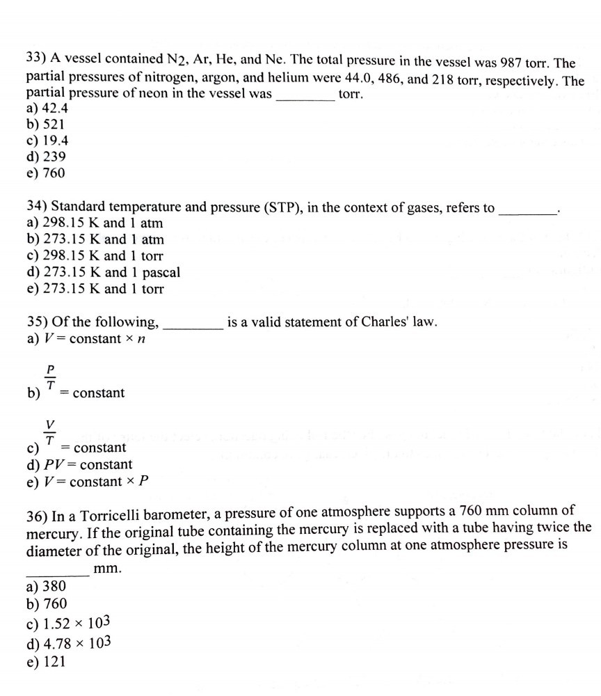 Solved 33) A vessel contained N2, Ar, He, and Ne. The total | Chegg.com