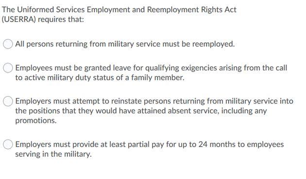 Solved The Uniformed Services Employment and Reemployment | Chegg.com