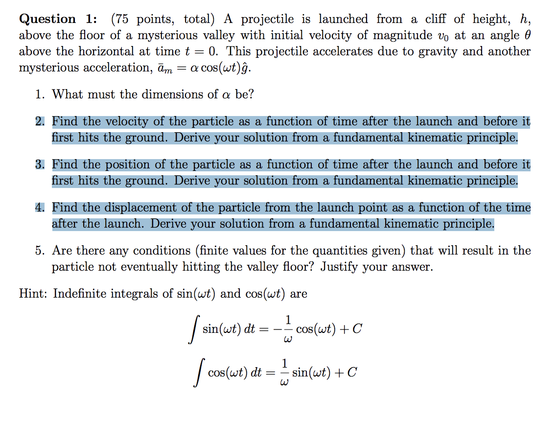 Solved A projectile is launched from a cliff of height, h, | Chegg.com