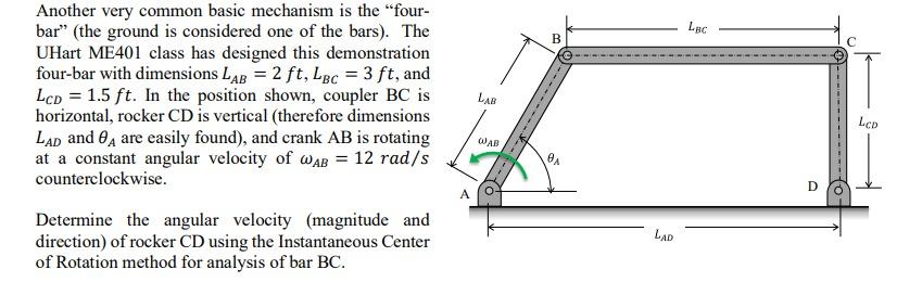 Solved Another very common basic mechanism is the "fourbar" | Chegg.com