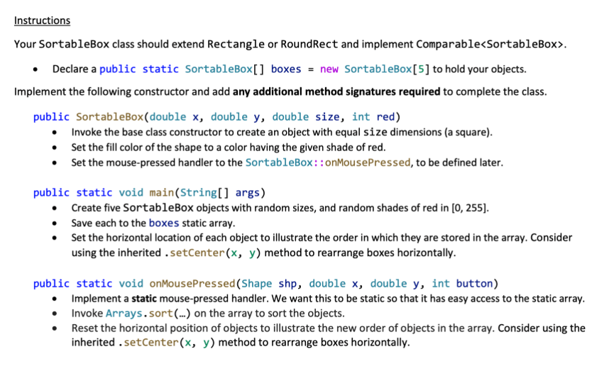 Solved In this lab you will define a custom SortableBox | Chegg.com