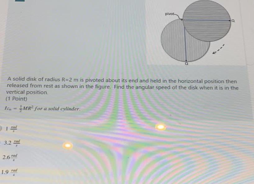 Solved pivot Q A solid disk of radius R=2 m is pivoted about | Chegg.com