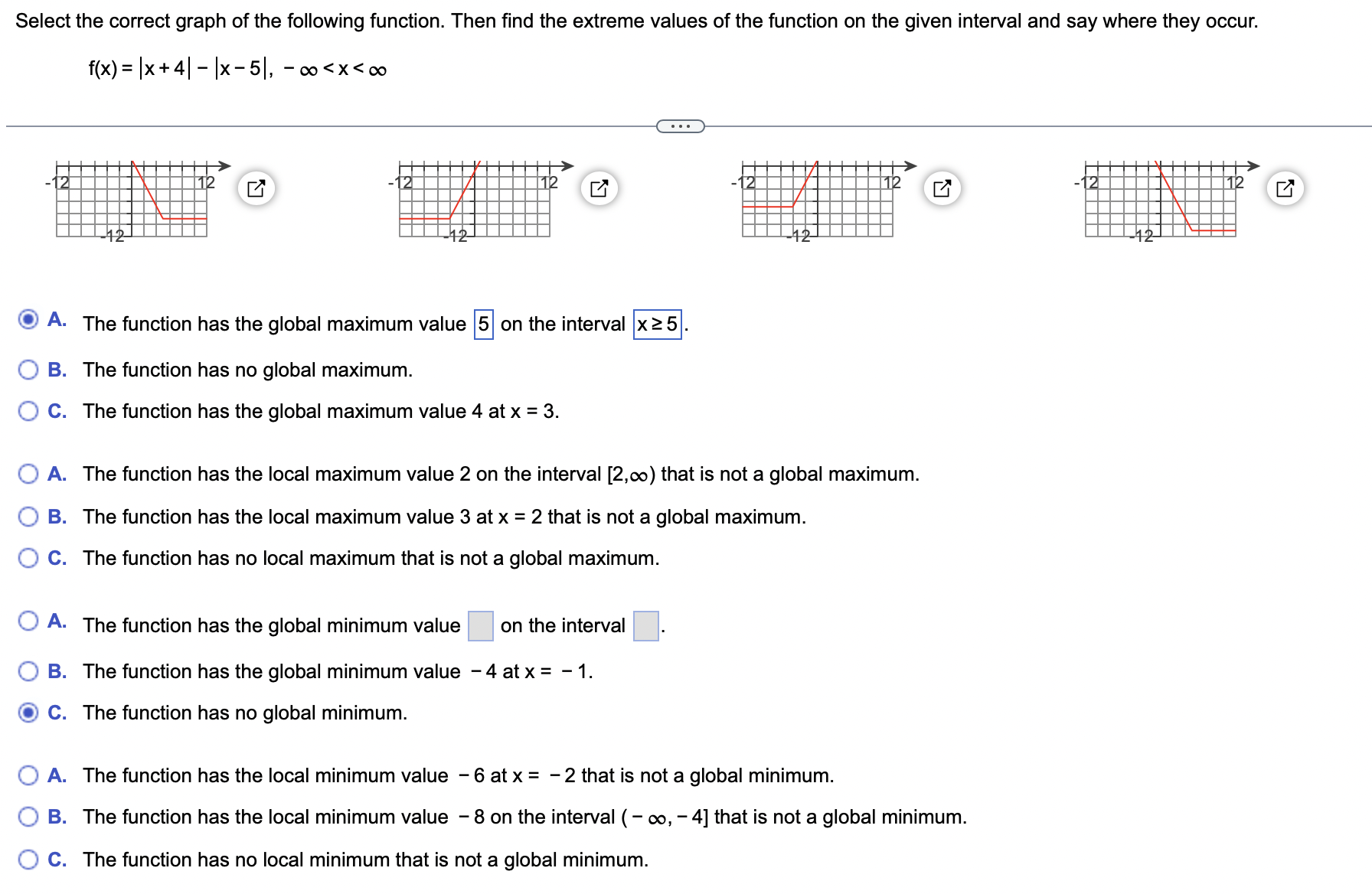 Solved Select the correct graph of the following function. | Chegg.com