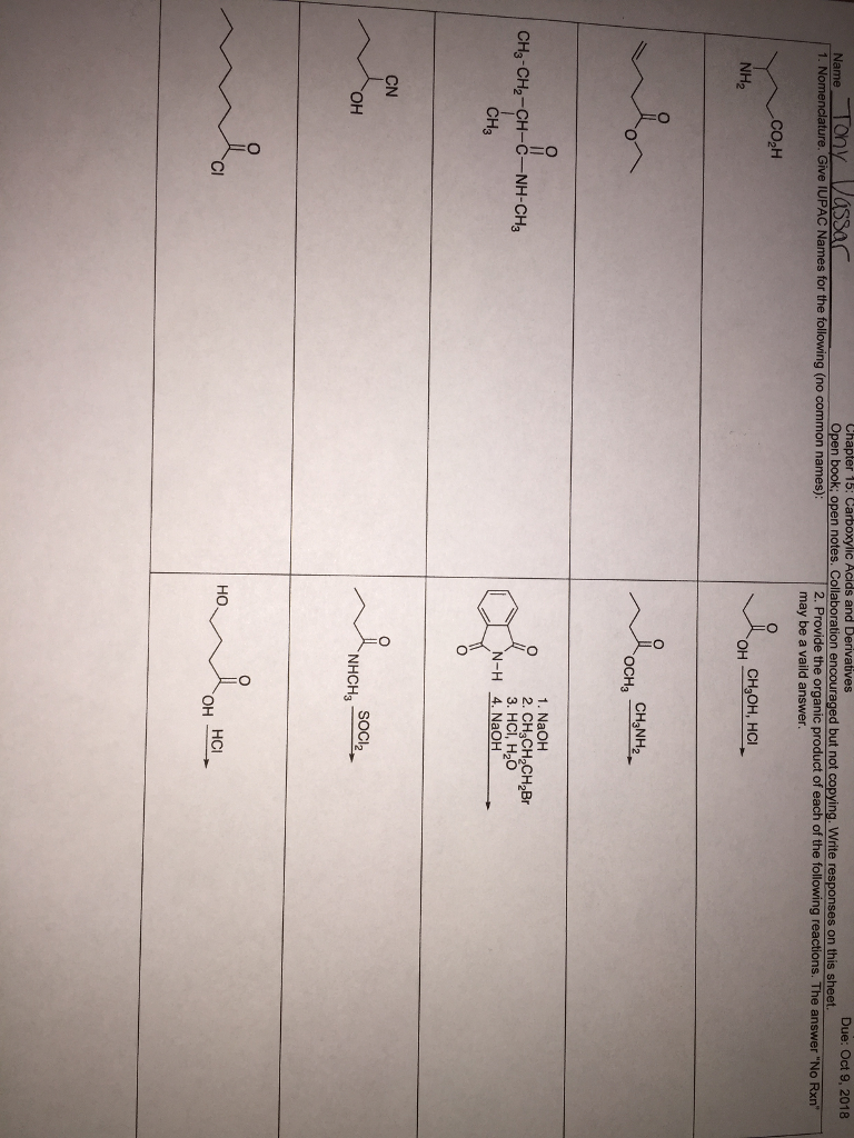 Solved Due: Oct 9, 2018 Chapter 15: Carboxylic Acids and | Chegg.com