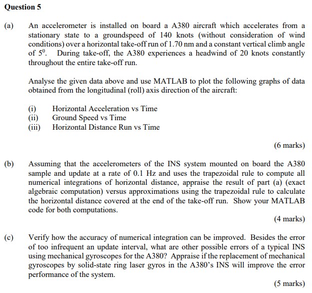 Solved Question 5 (a) An accelerometer is installed on board | Chegg.com