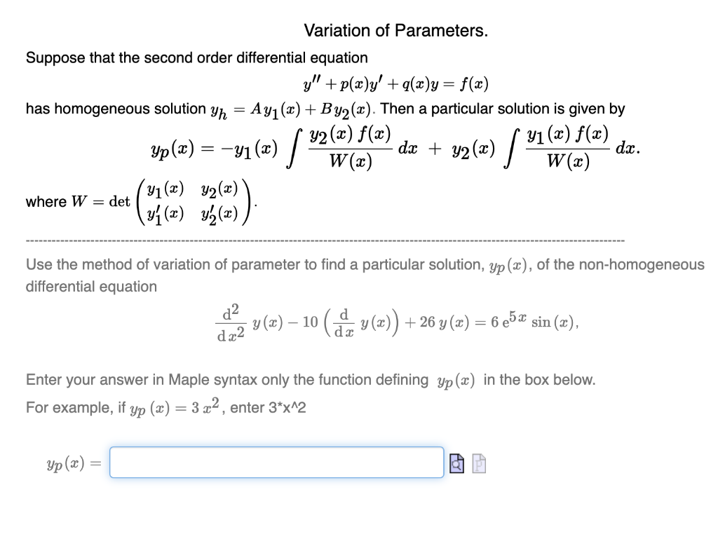 Solved Variation Of Parameters Suppose That The Second