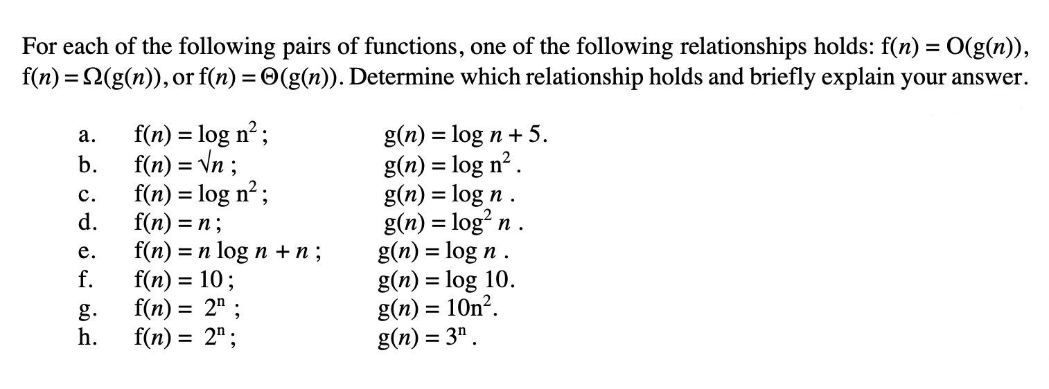 Solved For each of the following pairs of functions, one of | Chegg.com