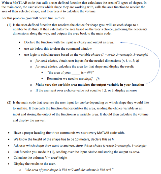 Solved Write a MATLAB code that calls a user-defined | Chegg.com