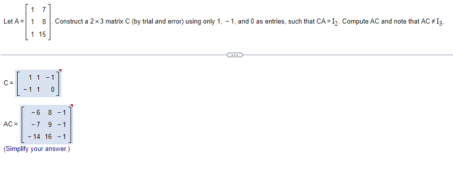 Solved 1 7 [] 8 Construct a 2x3 matrix C (by trial and | Chegg.com
