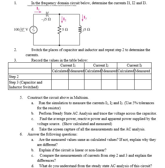 Solved In the frequency domain circuit below, determine the | Chegg.com