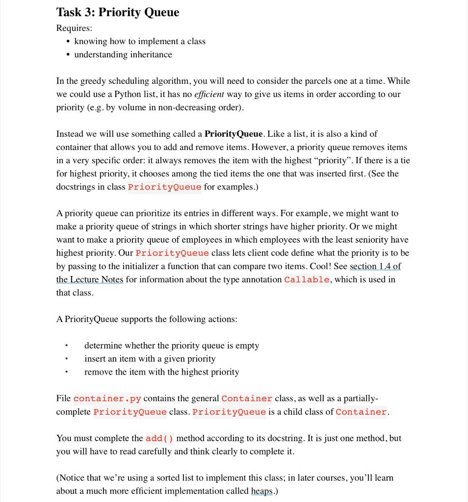 Solved Task 3: Priority Queue Requires: • knowing how to | Chegg.com