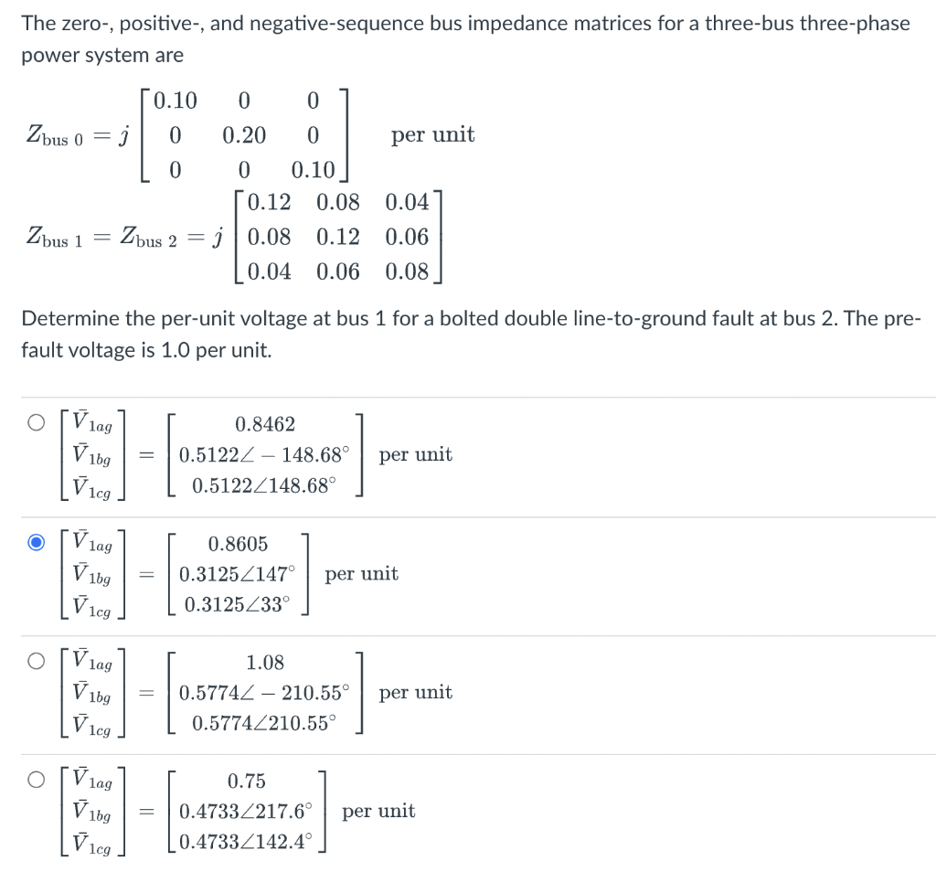Solved The zero-, positive-, and negative-sequence bus | Chegg.com