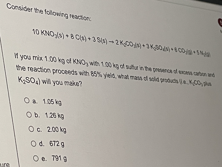 Solved Consider the following reaction: 10 KNO3(s) + 8 C(s) | Chegg.com