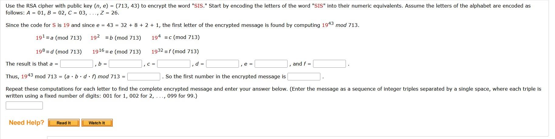 Solved follows: A=01,B=02,C=03,…,Z=26. Since the code for S | Chegg.com