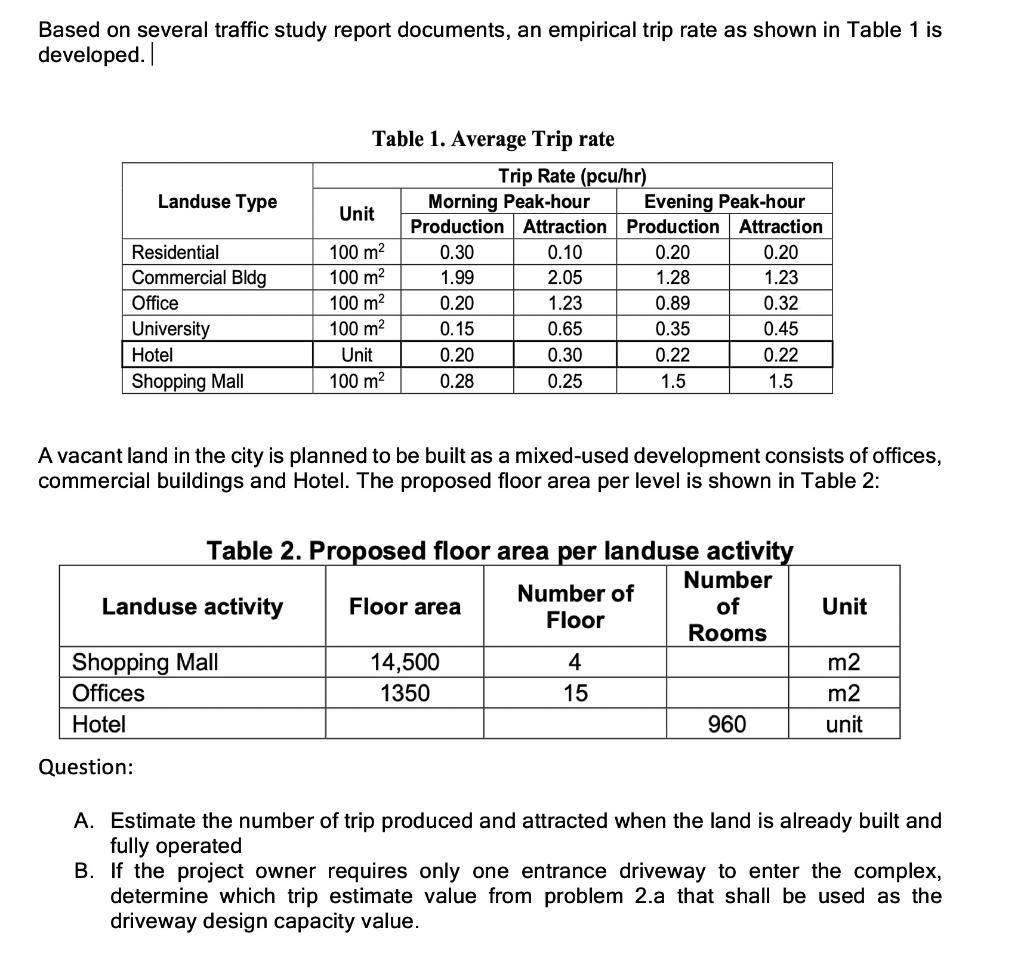 Solved Based on several traffic study report documents, an | Chegg.com
