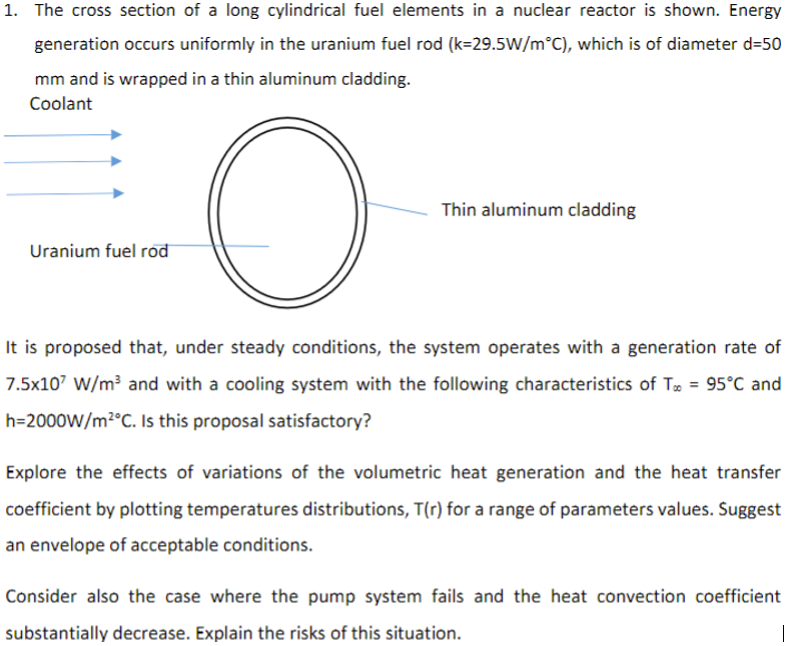 Solved 1. The cross section of a long cylindrical fuel | Chegg.com