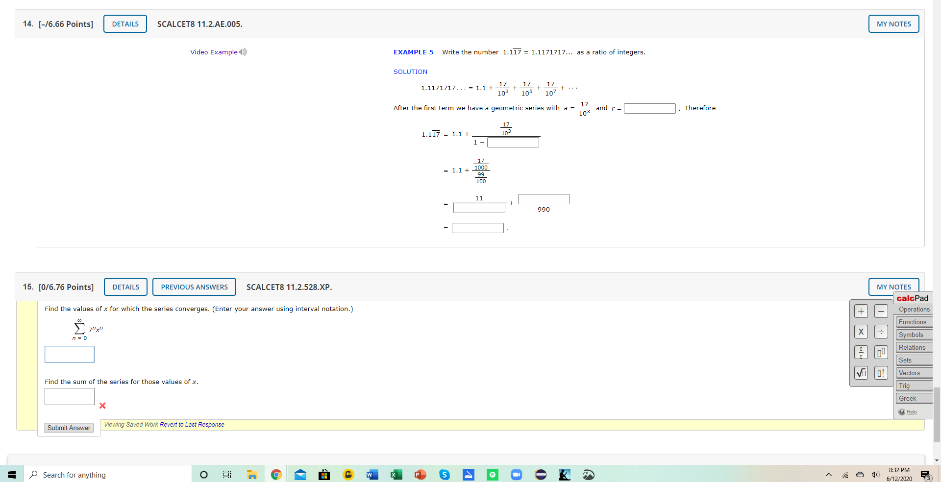 Solved 14. [-/6.66 Points] DETAILS SCALCET8 11.2.AE.005. MY | Chegg.com