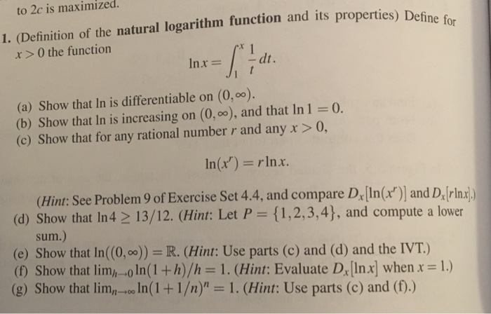 Solved to 2c is maximized. 1. (Definition of the natural | Chegg.com