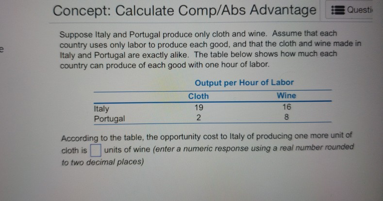 Solved Concept: Calculate Comp/Abs Advantage Questi Suppose | Chegg.com