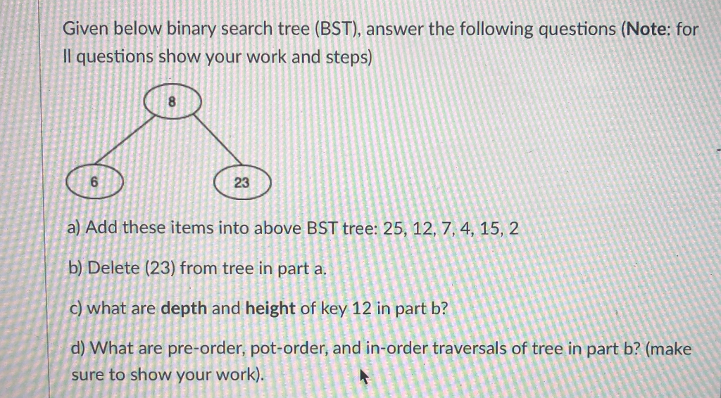 Solved Given below binary search tree (BST), answer the | Chegg.com