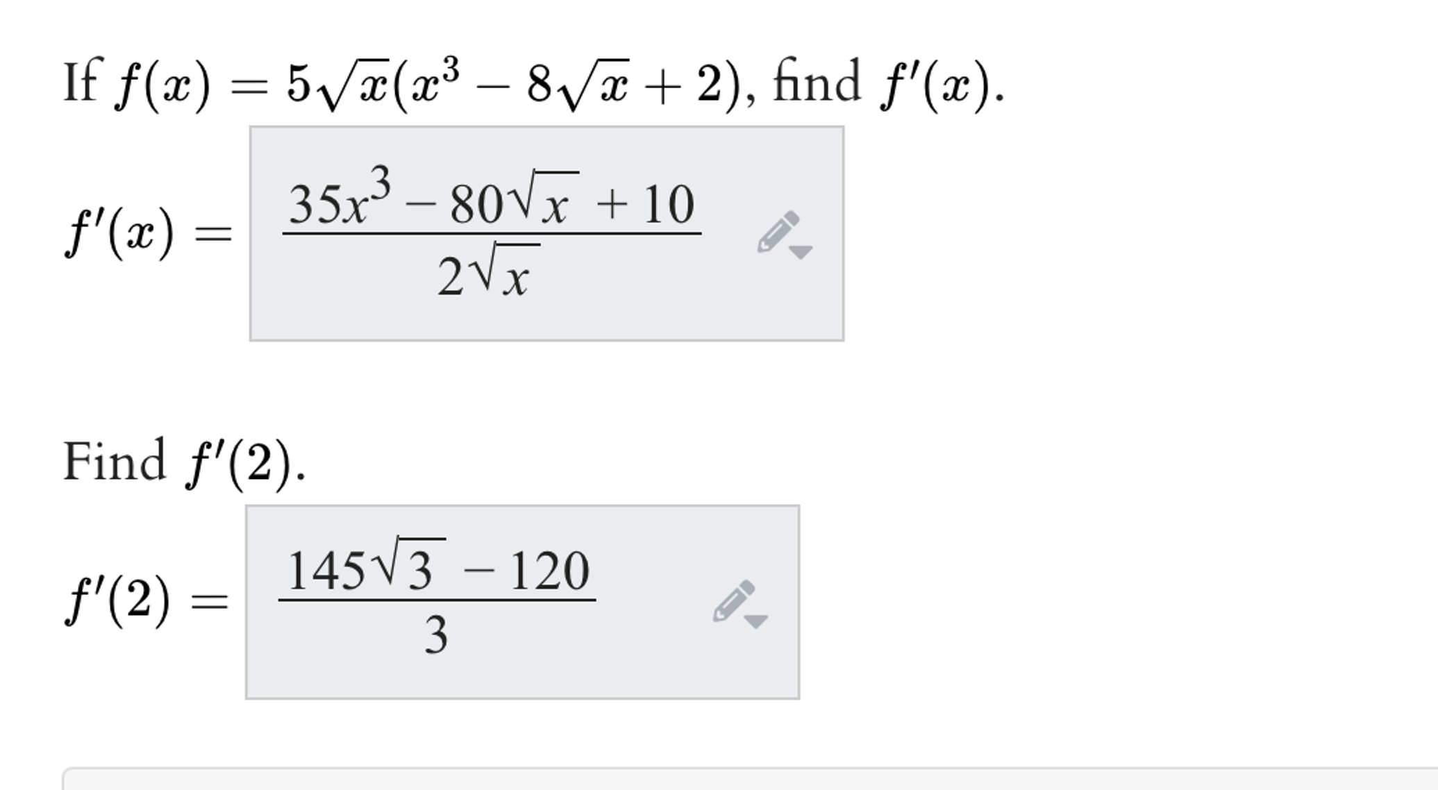 Solved If f(x)=5x2(x3-8x2+2), ﻿find | Chegg.com