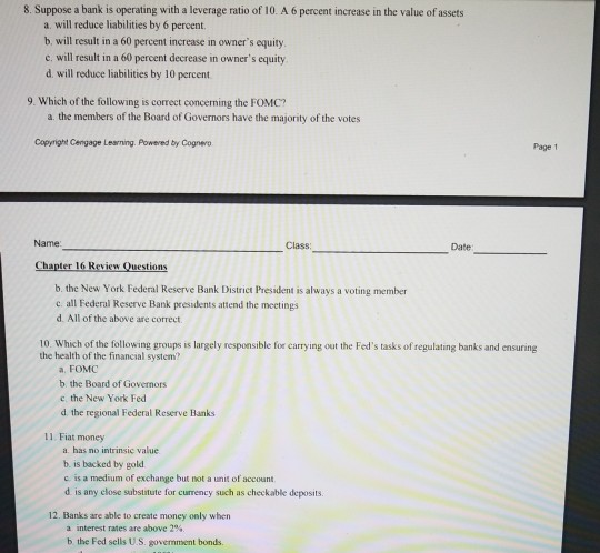 Solved Name: Chapter 16 Review Questions Indicate whether | Chegg.com