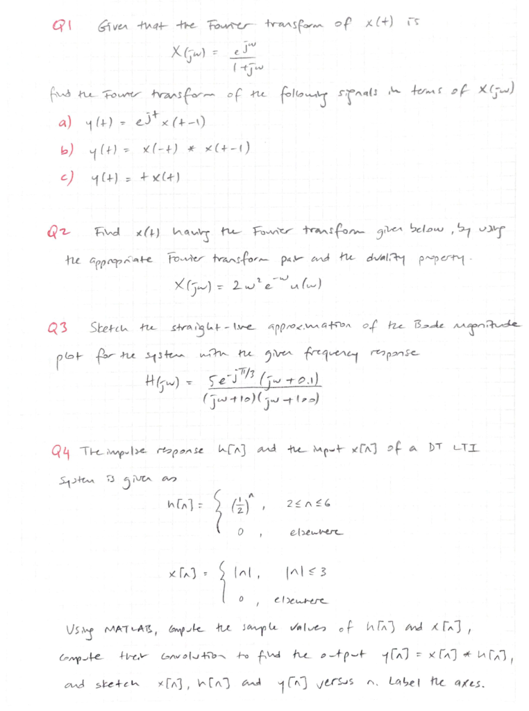 Solved Given that the Fourier transform of x(+) is X(jw) = | Chegg.com