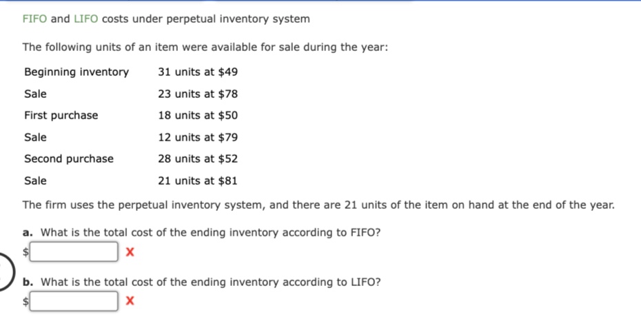 Solved FIFO and LIFO costs under perpetual inventory | Chegg.com