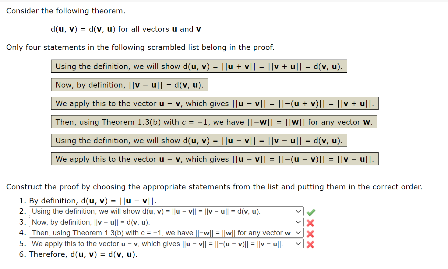 Solved Consider the following theorem. d(u, v) = dív, u) for | Chegg.com