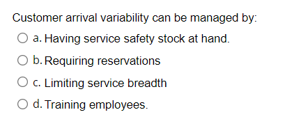 Solved Customer arrival variability can be managed by: O a. | Chegg.com