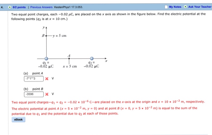 Solved Two equal point charges, each -0.02 microCoulumbs, | Chegg.com