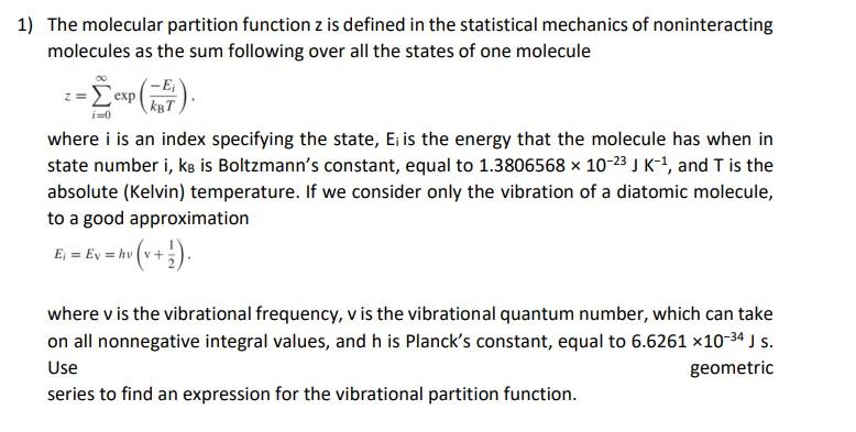 Solved exp 1) The molecular partition function z is defined | Chegg.com