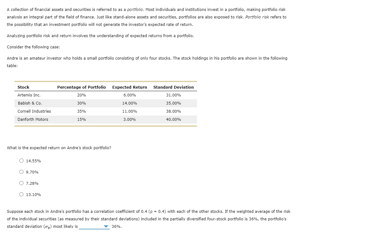 Solved A collection of financial assets and securities is | Chegg.com