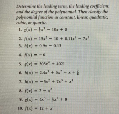 Solved Determine the leading term, the leading coefficient, | Chegg.com