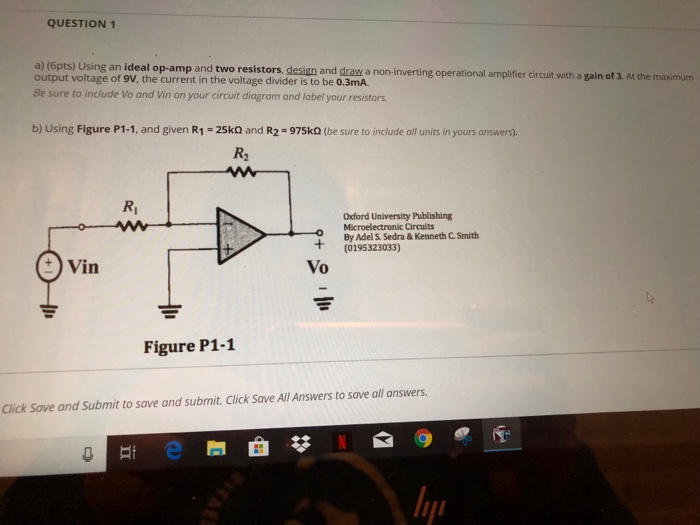 Solved QUESTION 1 a) (6pts) Using an ideal op-amp and two | Chegg.com