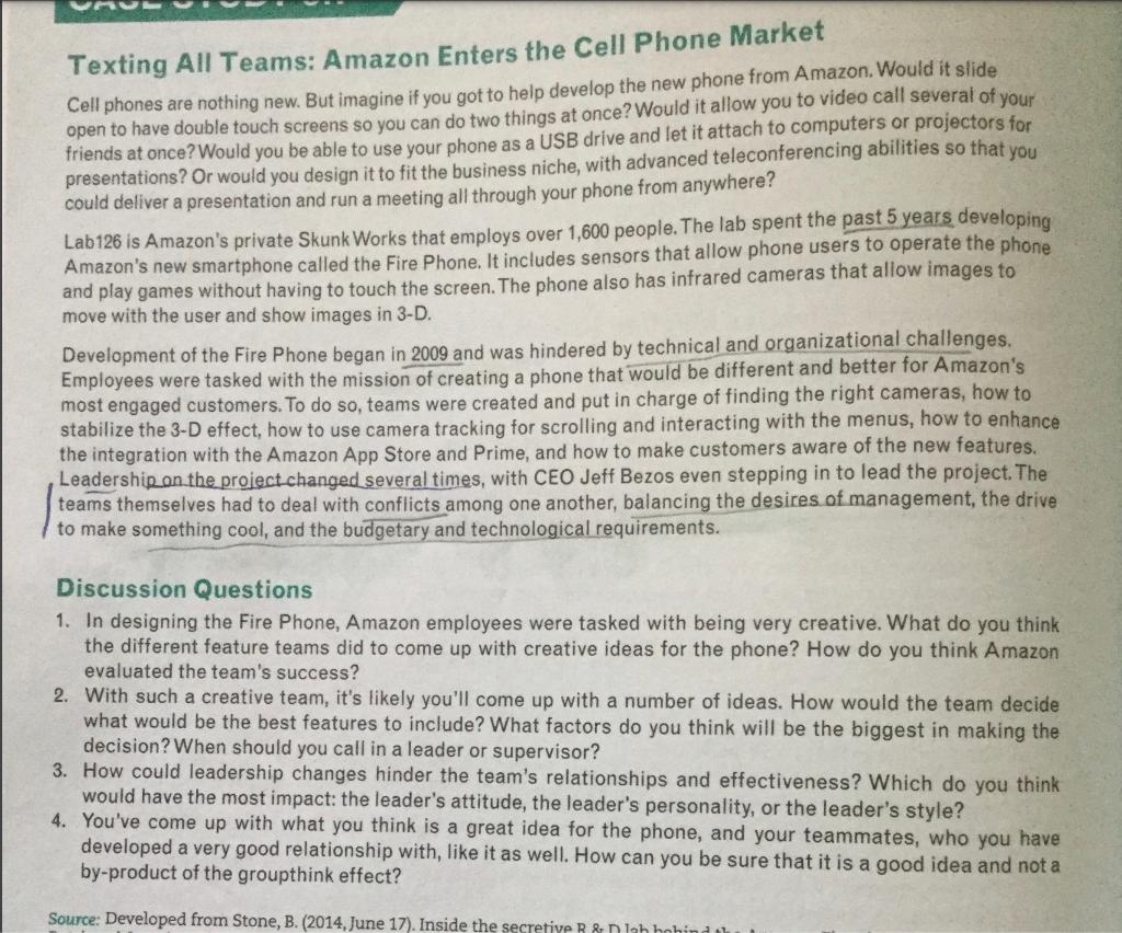 Solved Texting All Teams: Amazon Enters the Cell Phone | Chegg.com