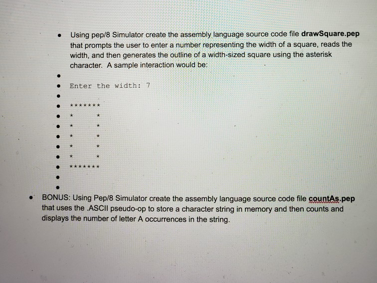 Using pep/8 Simulator create the assembly language | Chegg.com