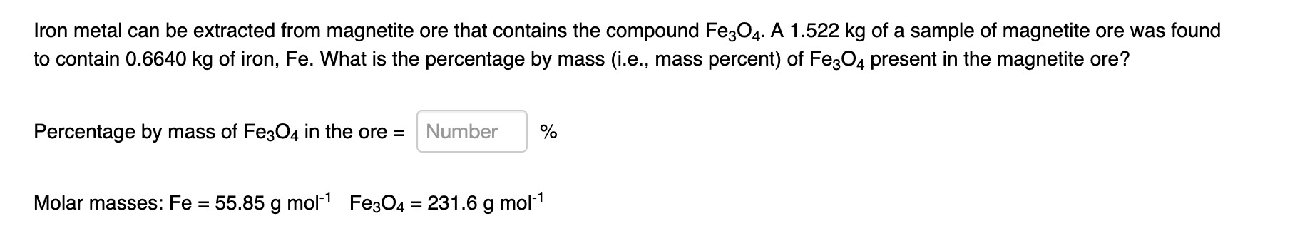 Solved Iron metal can be extracted from magnetite ore that | Chegg.com
