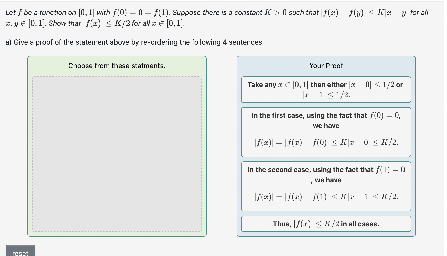 Solved Let f be a function on [0,1] with f(0)=0=f(1). | Chegg.com