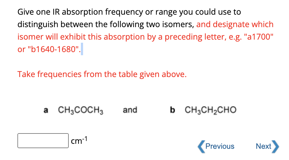 Solved In the box provided, write the IR frequency or range | Chegg.com