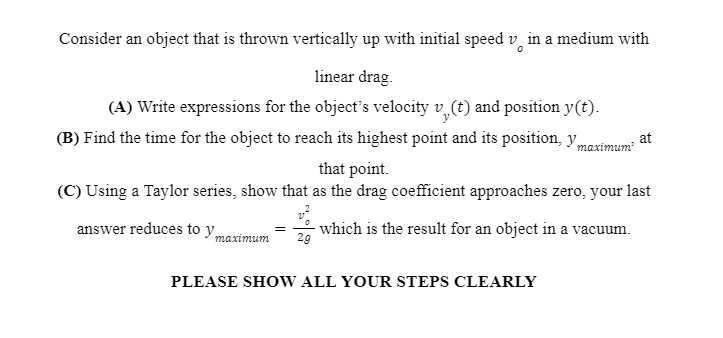 Solved Consider an object that is thrown vertically up with | Chegg.com