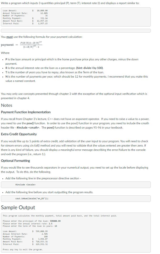 Solved You must use the following formula for your payment | Chegg.com