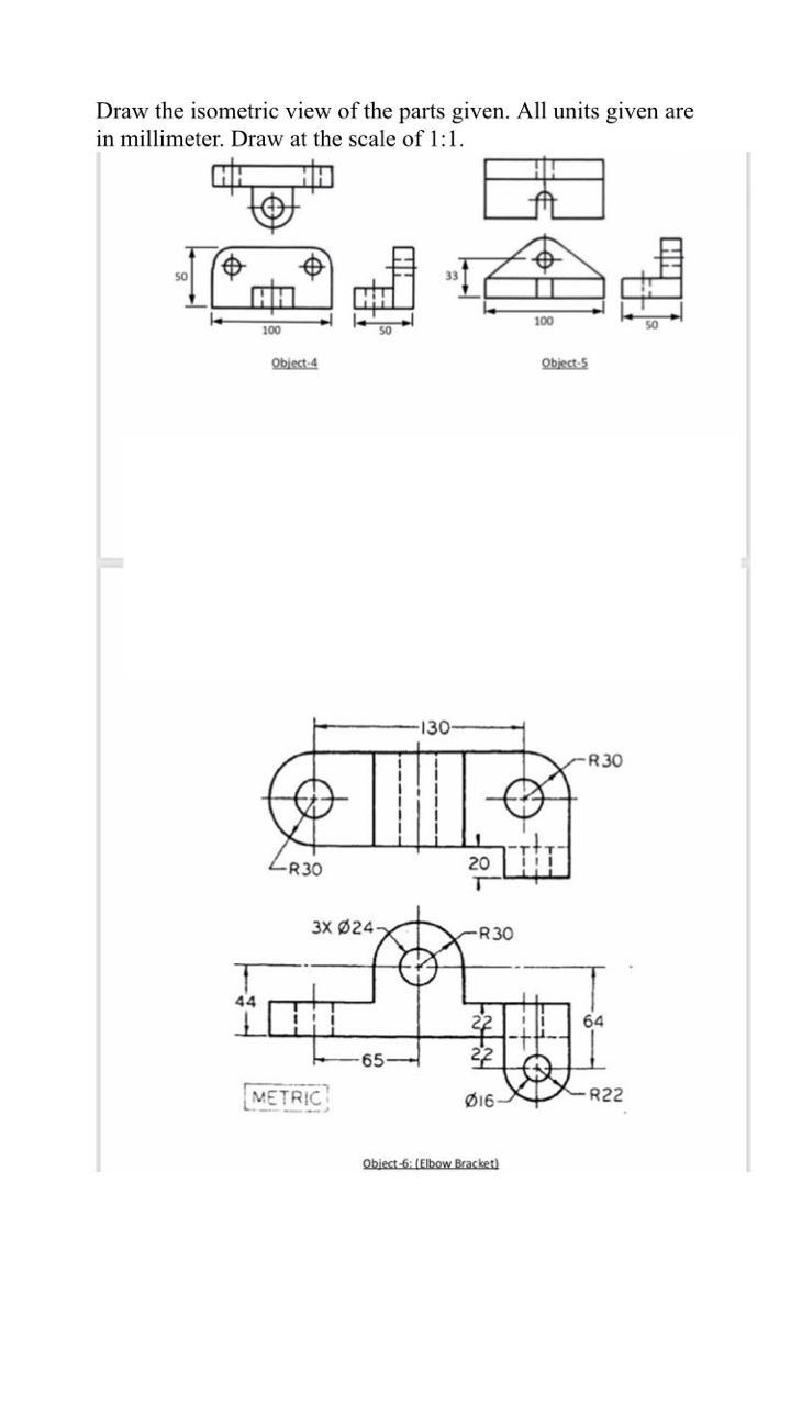 Solved Draw the isometric view of the parts given. All units | Chegg.com