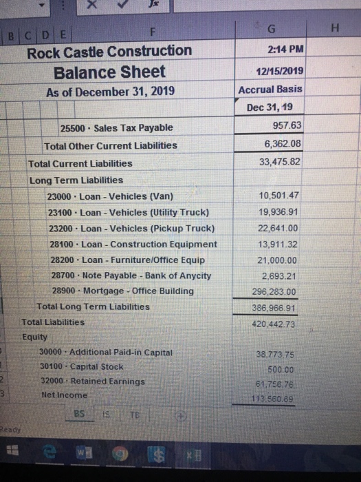 L67 A B C D E Rock Castle Construction Balance Sheet | Chegg.com