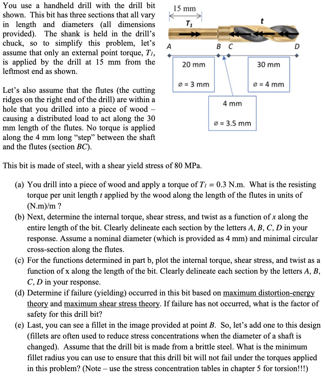 Solved You use a handheld drill with the drill bit shown. | Chegg.com