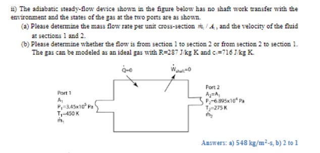Solved ii) The adiabatic steady-flow device shown in the | Chegg.com