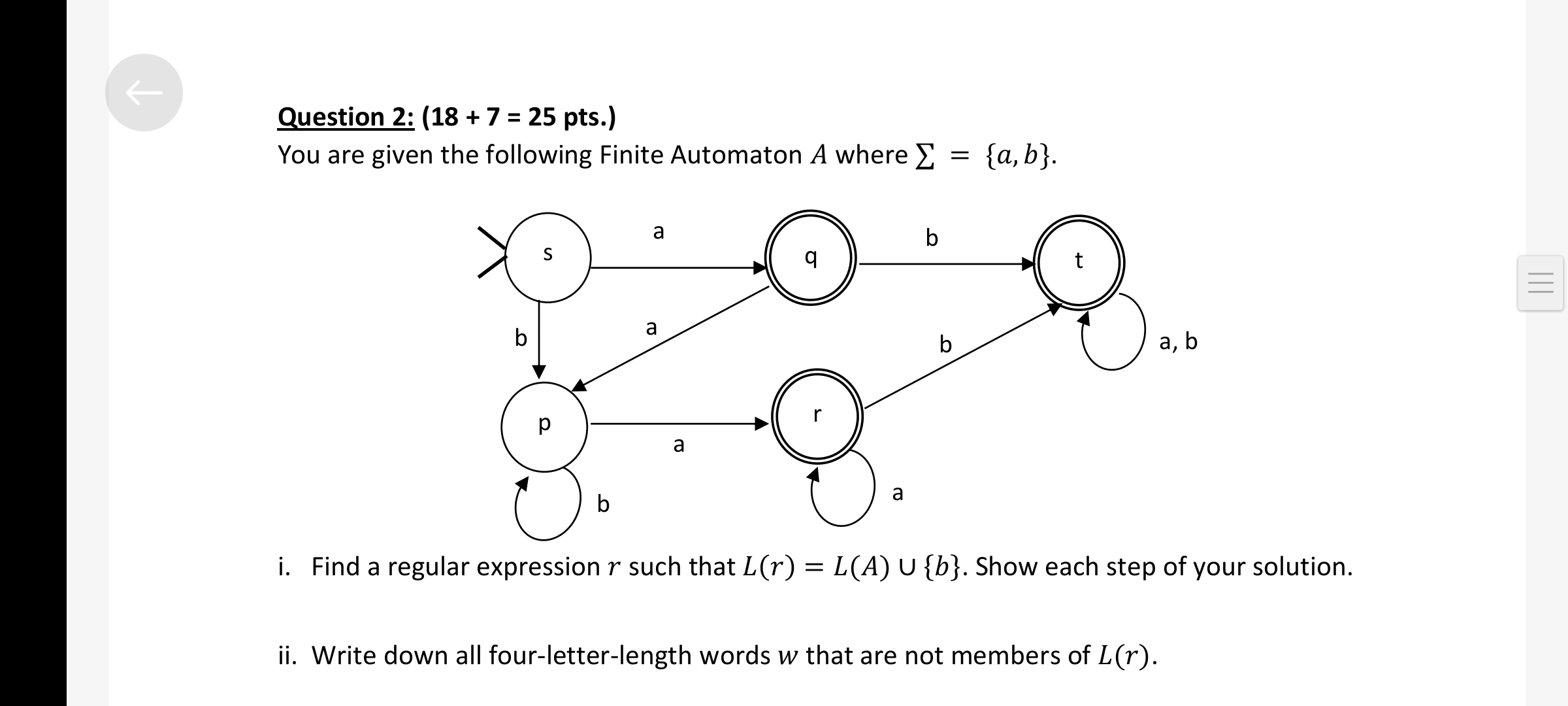 Solved You are given the following Finite Automaton 𝐴 where | Chegg.com