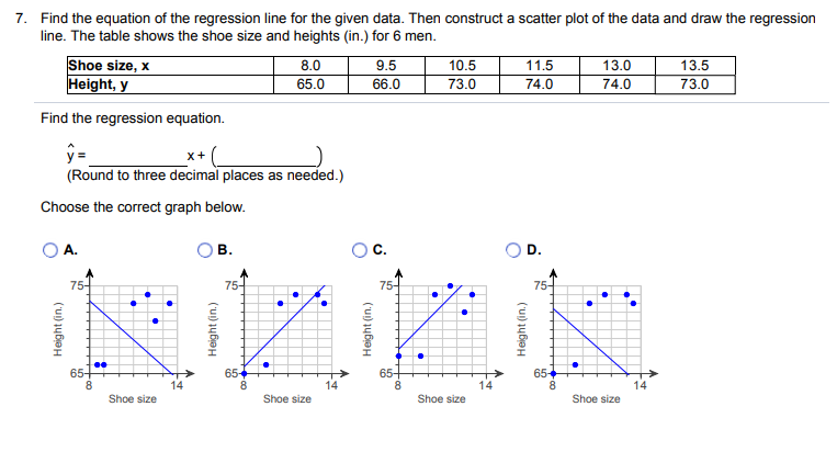Solved 7. Find the equation of the regression line for the | Chegg.com